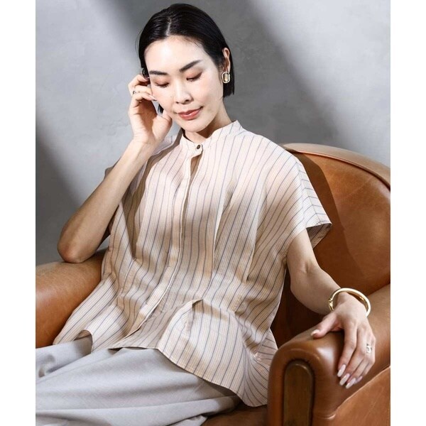 ミッシェルクラン（MICHEL ）/[小さいサイズ]ストライプ柄デザインタックブラウス