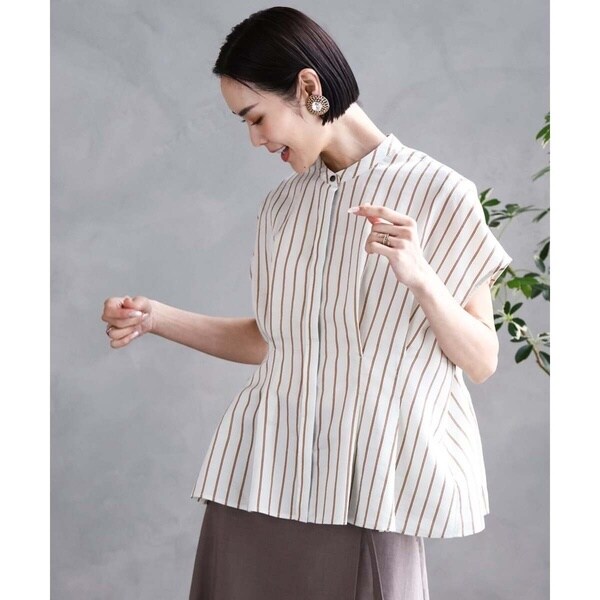 ミッシェルクラン（MICHEL ）/[小さいサイズ]ストライプ柄デザインタックブラウス