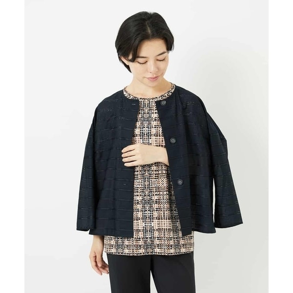 ジャンニ・ロ・ジュディチェ（GIANNI LO GIUDICE）/ボーダー柄ノーカラーブラウス羽織