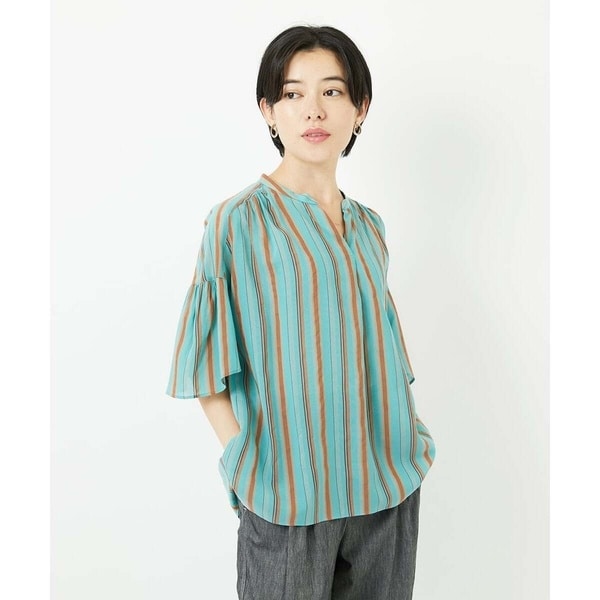 ジョルジュ・レッシュ（ES RECH）/[接触冷感]ランダムストライプフレアスリーブブラウス