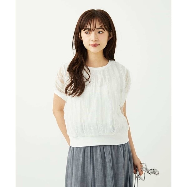 MK ミッシェルクラン（MK MICHEL  ）/【小さいサイズ】チュールテープデザインフレンチスリーブニット/洗える