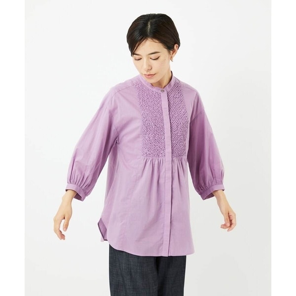 ジョルジュ・レッシュ（ES RECH）/バンドカラーシャーリングコットン7分袖ブラウス