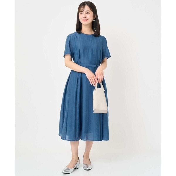 MK ミッシェルクラン（MK MICHEL  ）/【小さいサイズ】ドビーストライプフレアーシルエットワンピース/洗える