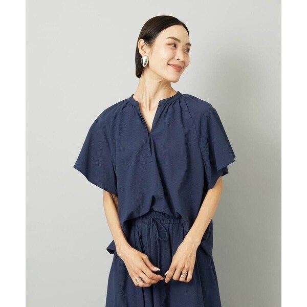 ミッシェルクラン（MICHEL ）/[小さいサイズ][セットアップ対応]ギャザーブラウス　サッカー無地