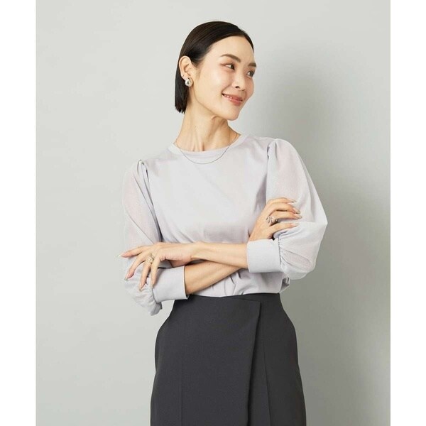 ミッシェルクラン（MICHEL ）/[小さいサイズ]ラメチュールスリーブ異素材カットソー