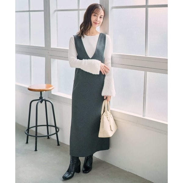 MK ミッシェルクラン（MK MICHEL  ）/【小さいサイズ】ウールライクVネックジャンパースカート/洗える