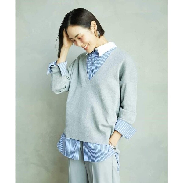 ミッシェルクラン（MICHEL ）/[小さいサイズ][2WAY]クレリックオーバーサイズストライプシャツ