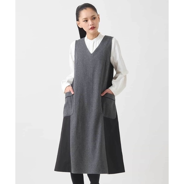 ヒロコビス（hirokobis）/【小さいサイズ】異素材Vネックジャンパースカート