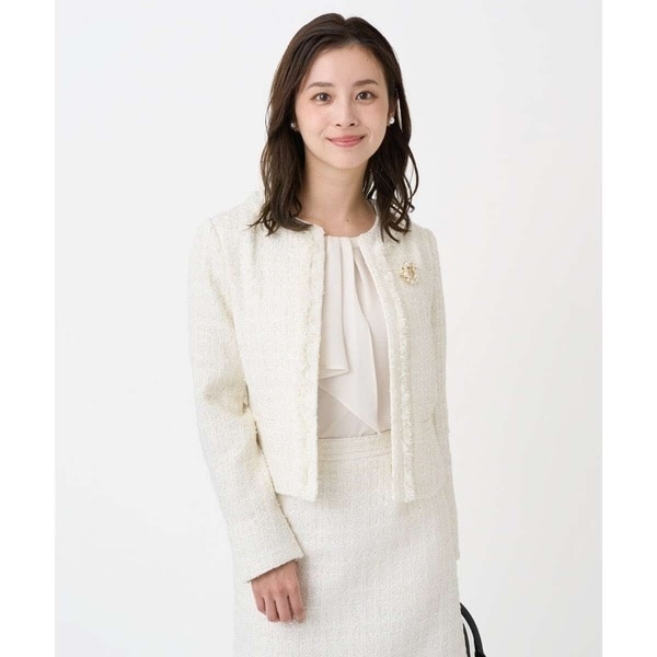 【NEW】MK ミッシェルクラン（MK MICHEL  ）/【小さいサイズ】ノーカラーファンシーツイードジャケット/セットアップ対応/洗える