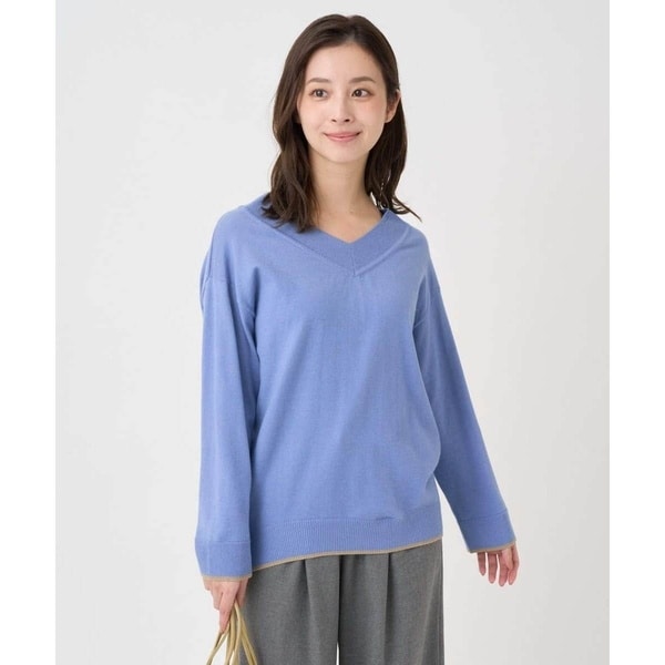 【NEW】MK ミッシェルクラン（MK MICHEL  ）/【小さいサイズ】配色ラインVネックニット/洗える