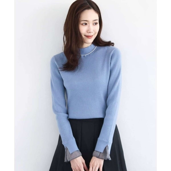 【NEW】MK ミッシェルクラン（MK MICHEL  ）/【小さいサイズ】千鳥格子柄シフォンレイヤード風ハイゲージニット/洗える