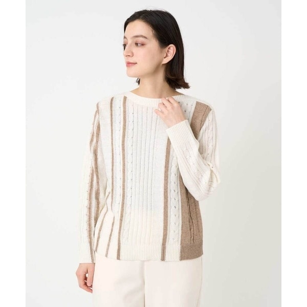 【NEW】ジョルジュ・レッシュ（ES RECH）/バイカラーストライプケーブルニット