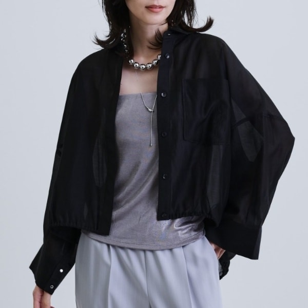 ギャレスト（GALLEST）/【再入荷】シアーローンステンカラーシャツシアーシャツシアートップス