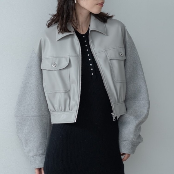 ギャレスト（GALLEST）/レザー調メルトンMIXブルゾン