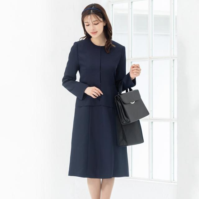 アッドルージュ（Addrouge）/【洗える / 抗菌消臭】 お受験スーツ ワンピース ノーカラー 濃紺 ひざ下丈 高品質