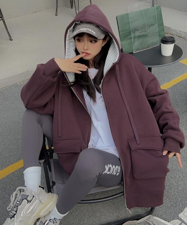 アイモハ（aimoha）/オーバーサイズ裏起毛フルジップポケットパーカー