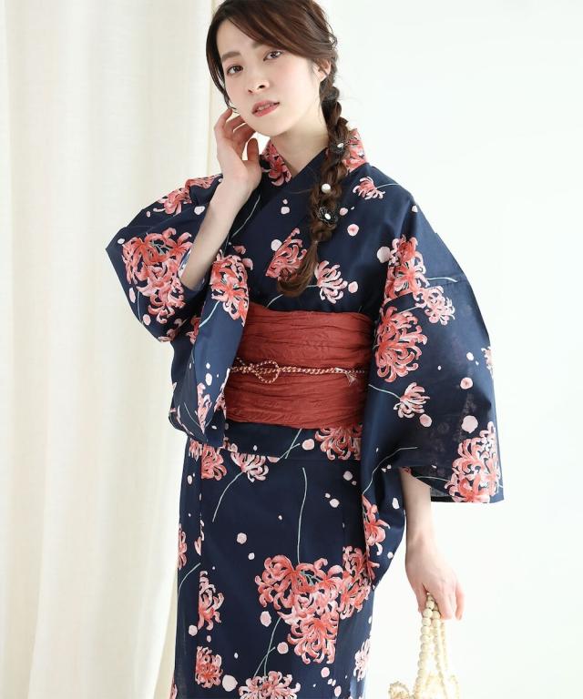 アイモハ（aimoha）/花模様コットン浴衣4点セット ゆかた・へこ帯・下駄・髪飾り