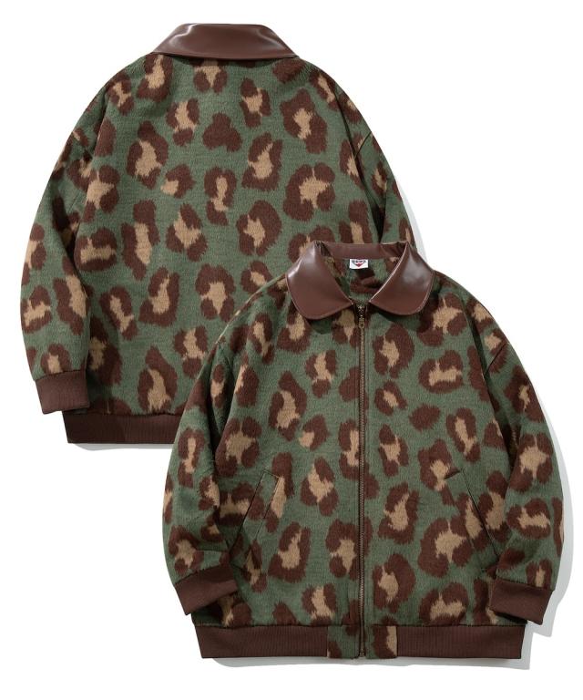 フック（HOOK）/HOOK −original−　レトロ古着風 PU襟レオパード調メルトン風ジャケット