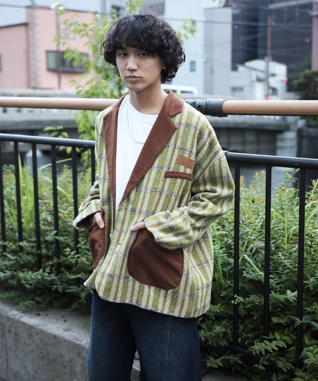 フック（HOOK）/HOOK −original−　チェック柄ビッグポケ異素材襟テーラードジャケット