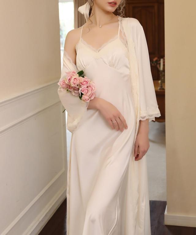 ジャスミングランディフローラム（Jasmine Grandiflorum）/【Jasmine】シルク風さらつやサテンロングキャミワンピース＆ガウンセット　…