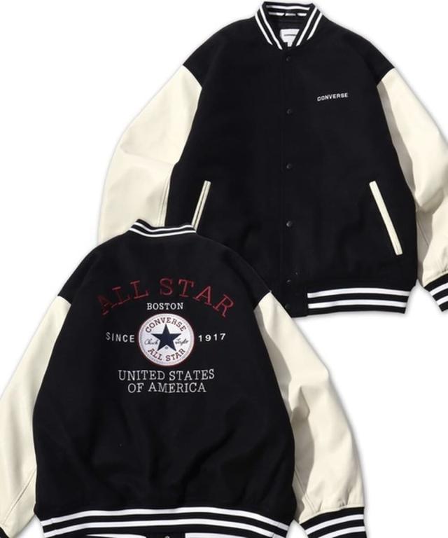 コンバース（Converse）/【メルトンウール/デニム】  袖フェイクレザー 切替 スタジャン スタジアムジャンパー