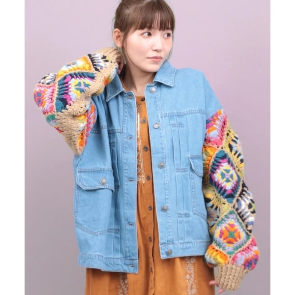 チチカカ（titicaca）/Rico ハンドクロシェスリーブデニムジャケット