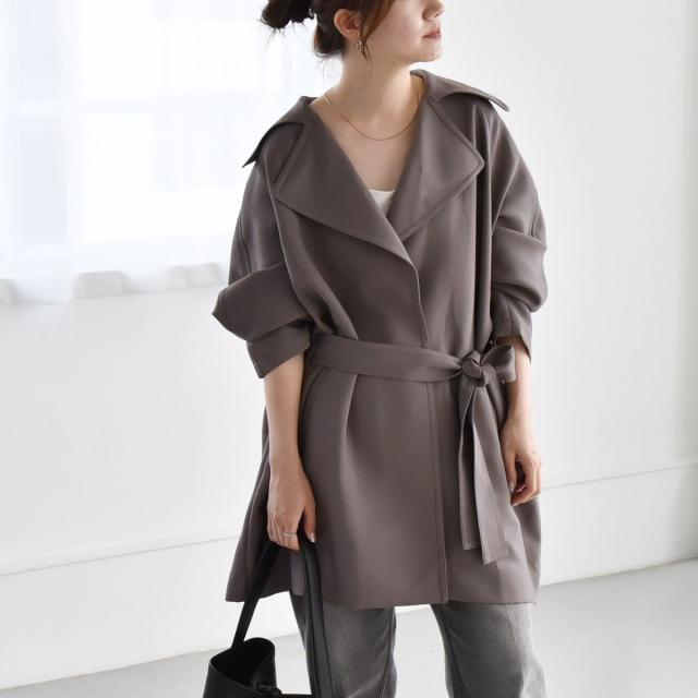 カランシエル（quaranciel）/quaranciel:〈洗濯機可能〉ダブルクロス ハーフ トレンチ ジャケット コート