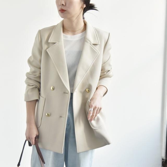 カランシエル（quaranciel）/quaranciel:〈洗濯機可能〉ジャージー テーラード ダブル ジャケット