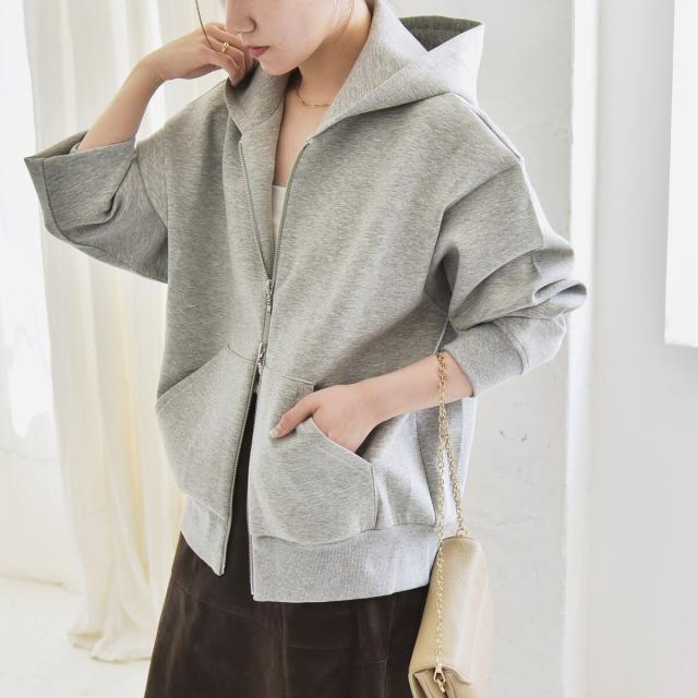 カランシエル（quaranciel）/《一部追加予約》quaranciel:〈洗濯機可能〉ポンチ ダブルジップ スウェット パーカー