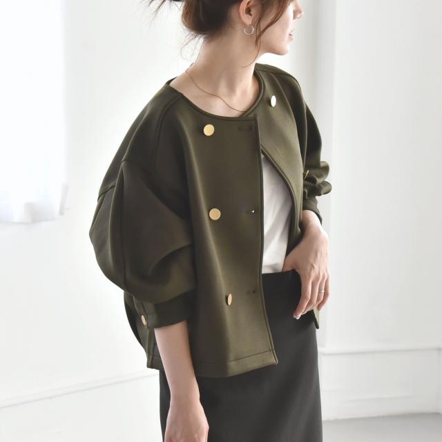 カランシエル（quaranciel）/quaranciel:〈洗濯機可能〉ダブルジャージー ノーカラー コンパクト ジャケット