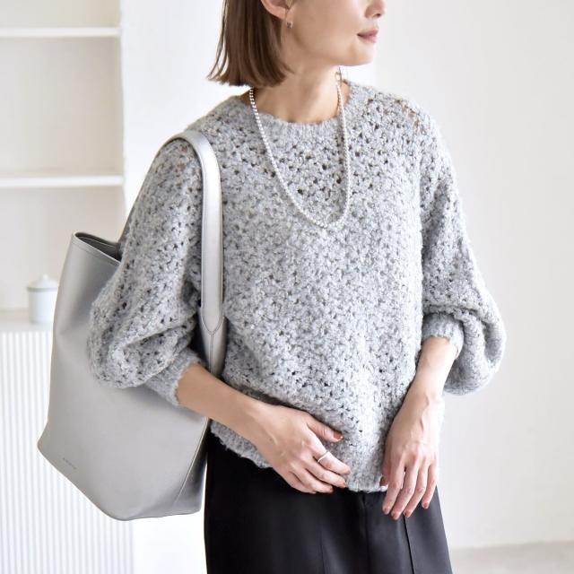 カランシエル（quaranciel）/quaranciel:〈手洗い可能〉スパンコール レース編み クルーネック ドルマン ルーズ ニット