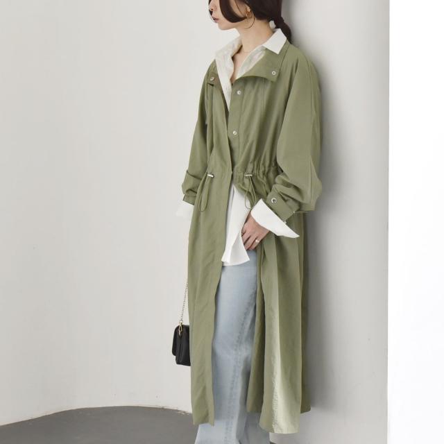 カランシエル（quaranciel）/quaranciel:〈洗濯機可能〉ライト スタンドカラー ナイロン ロング コート