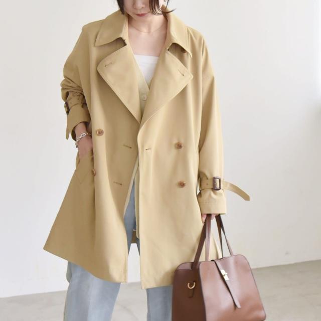 カランシエル（quaranciel）/quaranciel:〈洗濯機可能〉ダブルフロント フレア ハーフ トレンチ コート