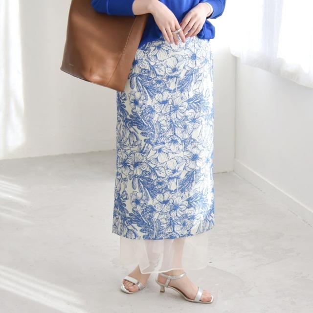 カランシエル（quaranciel）/quaranciel: フラワー ジャカード レイヤード オーガンジー タイト スカート