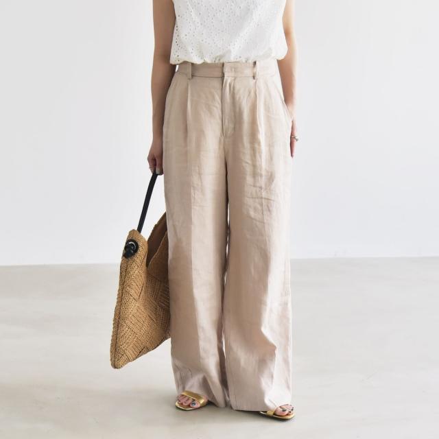 カランシエル（quaranciel）/quaranciel:〈洗濯機可能〉リネン ミックス ワイド タック イージー パンツ