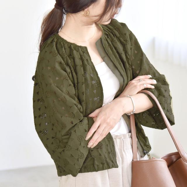 カランシエル（quaranciel）/quaranciel:〈手洗い可能〉フラワー レース ジップ ブルゾン
