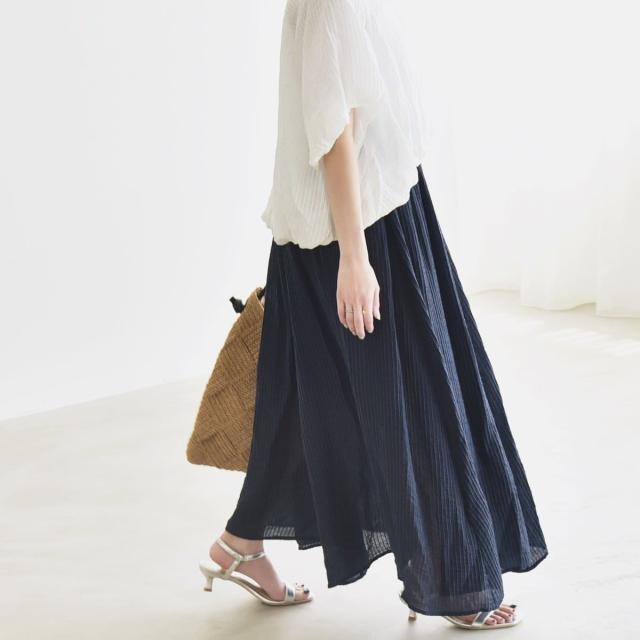 カランシエル（quaranciel）/quaranciel:〈洗濯機可能〉シアー ストライプ ギャザーフレア スカート & ブラウス セッ