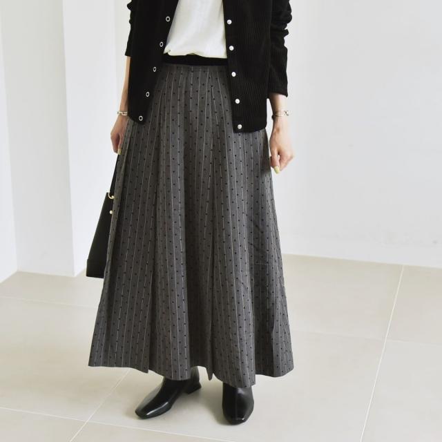 カランシエル（quaranciel）/quaranciel:〈洗濯機可能〉フロッキー ドット ストライプ フレア スカート