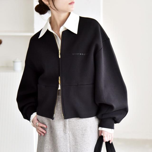 カランシエル（quaranciel）/quaranciel:〈洗濯機可能〉ポンチ ロゴプリント スウェット ジップ ブルゾン カーディガン