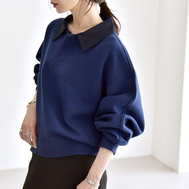 カランシエル（quaranciel）/《一部追加予約》quaranciel:〈洗濯機可能〉ポンチ ロゴプリント ポロ スウェット プルオー