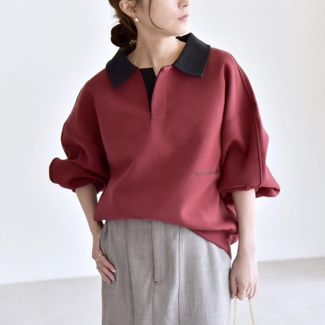 カランシエル（quaranciel）/《一部追加予約》quaranciel:〈洗濯機可能〉ポンチ ロゴプリント ポロ スウェット プルオー