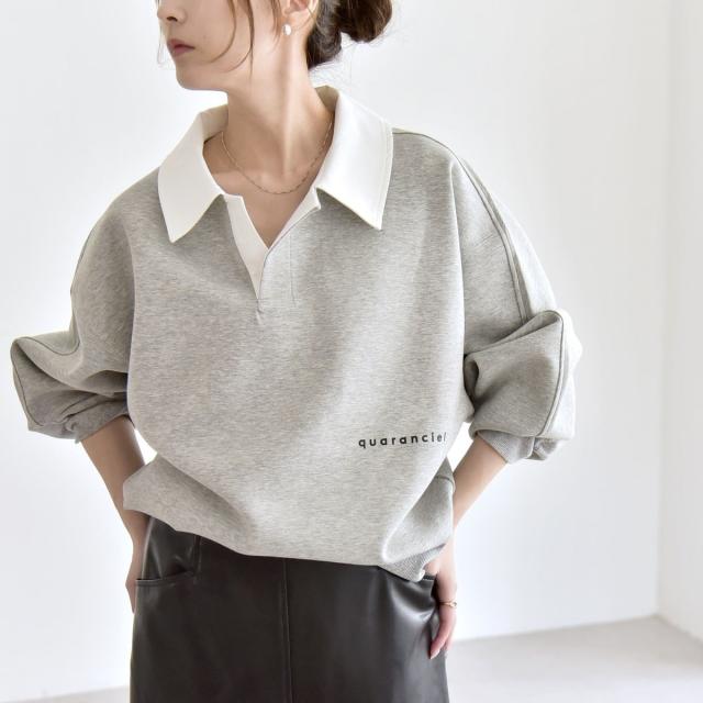 カランシエル（quaranciel）/《一部追加予約》quaranciel:〈洗濯機可能〉ポンチ ロゴプリント ポロ スウェット プルオー