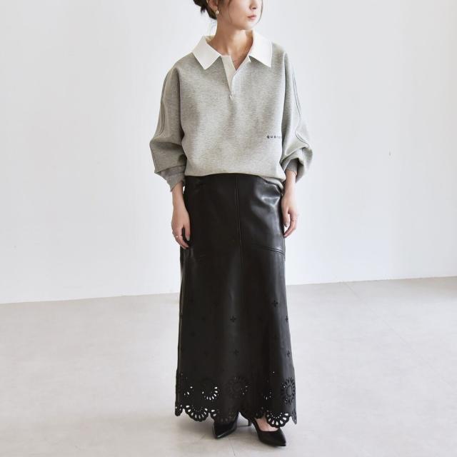 カランシエル（quaranciel）/《一部追加予約》quaranciel:〈洗濯機可能〉ポンチ ロゴプリント ポロ スウェット プルオー