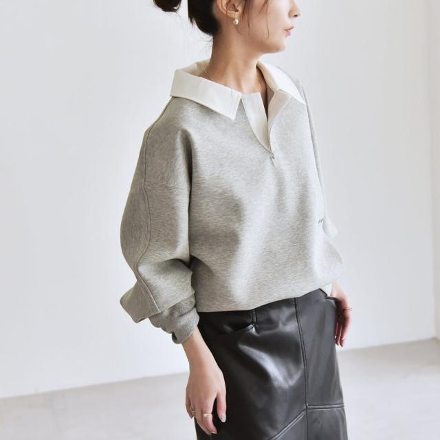 カランシエル（quaranciel）/《一部追加予約》quaranciel:〈洗濯機可能〉ポンチ ロゴプリント ポロ スウェット プルオー