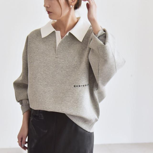 カランシエル（quaranciel）/《一部追加予約》quaranciel:〈洗濯機可能〉ポンチ ロゴプリント ポロ スウェット プルオー