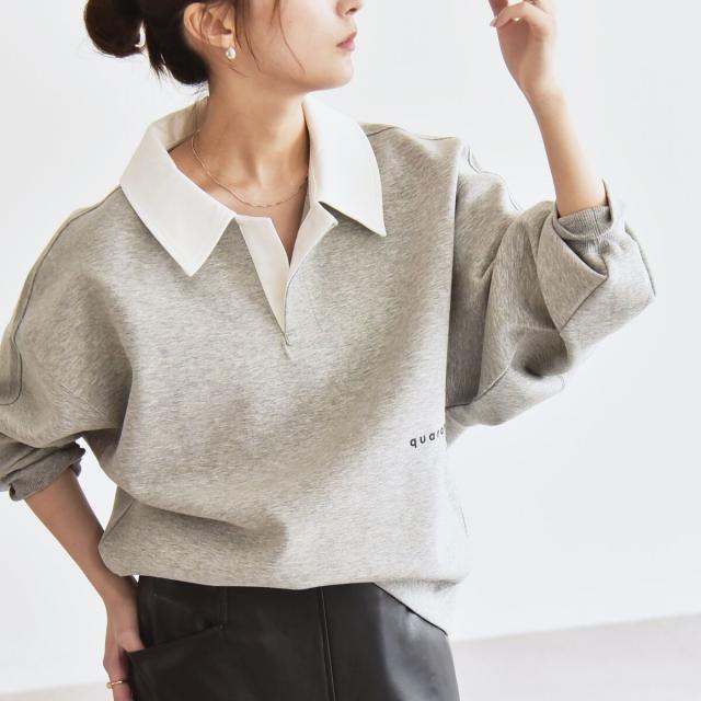 カランシエル（quaranciel）/《一部追加予約》quaranciel:〈洗濯機可能〉ポンチ ロゴプリント ポロ スウェット プルオー