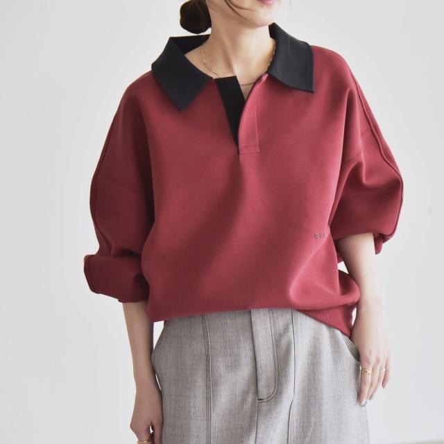 カランシエル（quaranciel）/《一部追加予約》quaranciel:〈洗濯機可能〉ポンチ ロゴプリント ポロ スウェット プルオー