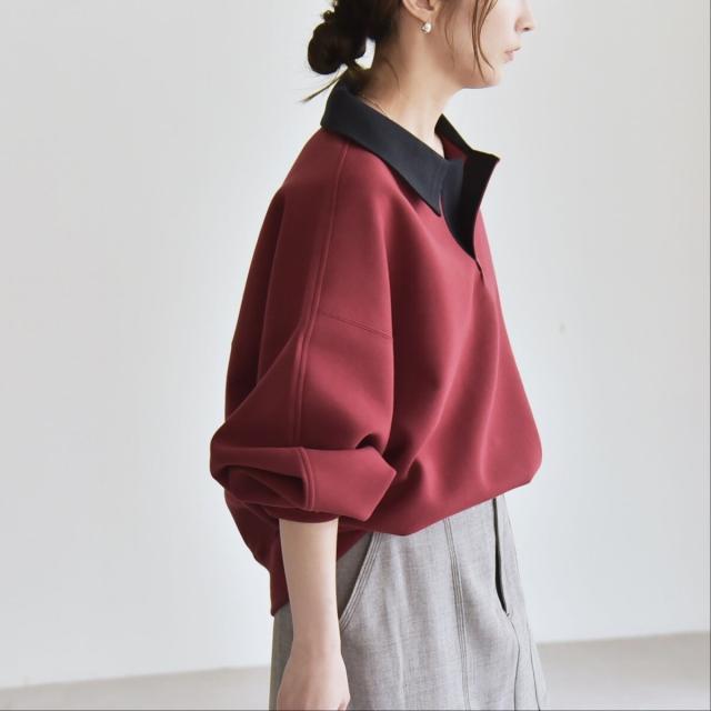 カランシエル（quaranciel）/《一部追加予約》quaranciel:〈洗濯機可能〉ポンチ ロゴプリント ポロ スウェット プルオー