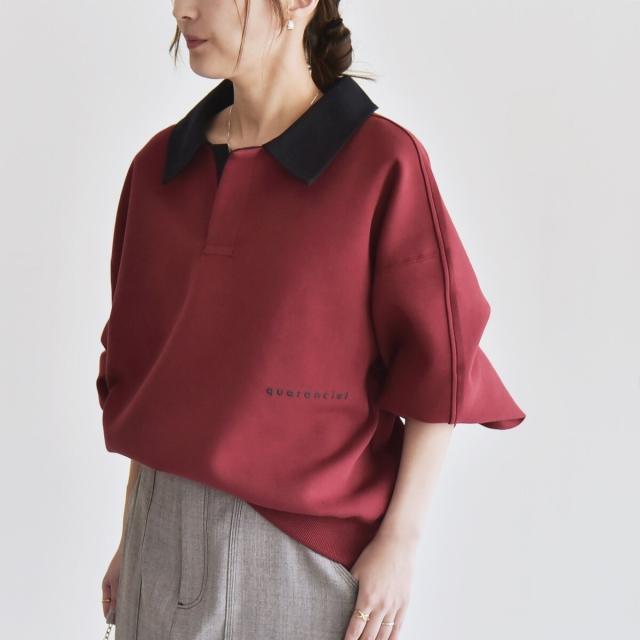 カランシエル（quaranciel）/《一部追加予約》quaranciel:〈洗濯機可能〉ポンチ ロゴプリント ポロ スウェット プルオー