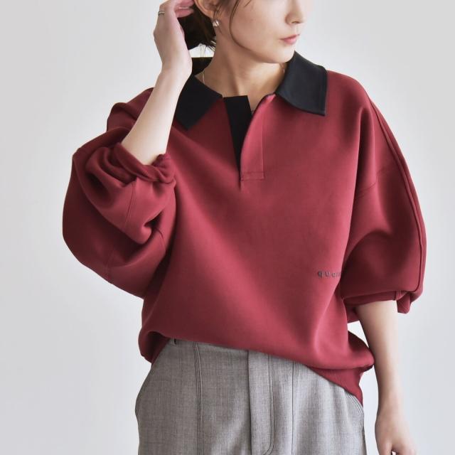 カランシエル（quaranciel）/《一部追加予約》quaranciel:〈洗濯機可能〉ポンチ ロゴプリント ポロ スウェット プルオー